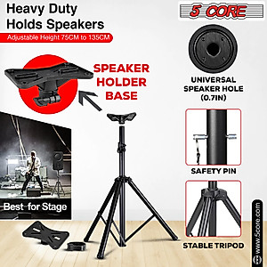 5 Core Speaker Stand Tripod Floor Adjustable Up to 60 Inch DJ Studio Monitor Stands Pole Mount - SS HD 1PK 5FT