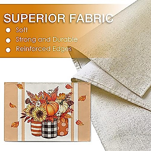Seliem Fall Pumpkin Sunflower Placemats Set of 4, Autumn Leaves Flower Buffalo Plaid Mason Jar Farmhouse Dining Table Place Mats, Thanksgiving Seasonal Kitchen Decor Party Home Decoration 12x18 Inch
