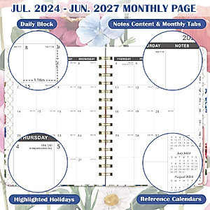 2024-2027 Monthly Planner - 3 Year Monthly Planner/Calendar 2024-2027, Jul. 2024 - Jun. 2027, 2024-2027 Monthly Planner, 6.3" x 8.4", 36 Monthly Calendar with Tabs + Back Pocket - Flowers
