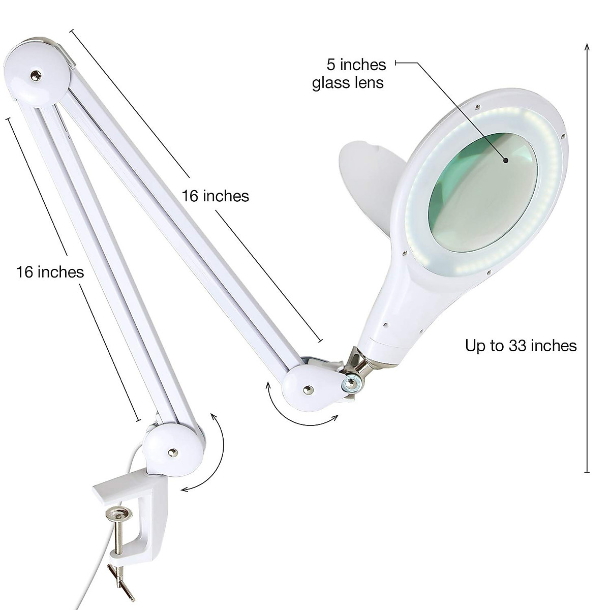 Brightech LightView PRO Magnifying Desk Lamp, 2.25x Light Magnifier, Adjustable Magnifying Glass with Light for Crafts, Reading, Close Work - White