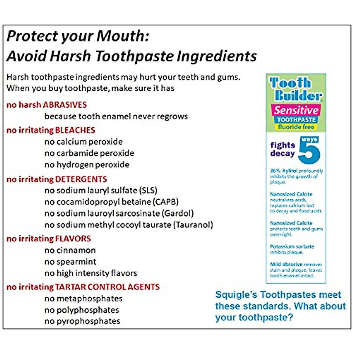 Squigle Tooth Builder SLS Free Toothpaste (Stops Tooth Sensitivity) Prevents Canker Sores, Cavities, Perioral Dermatitis, Bad Breath, Chapped Lips - 4 Pack