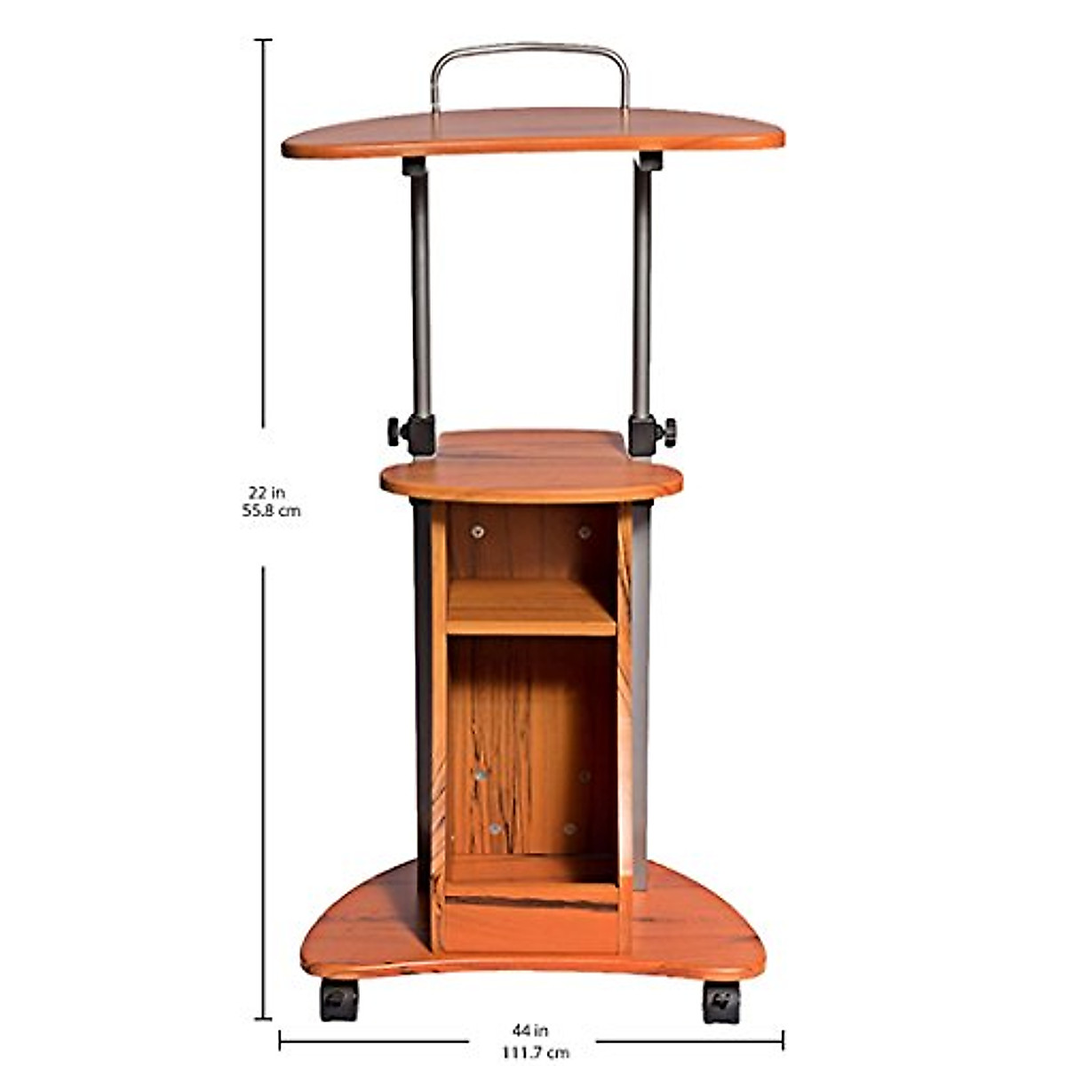 Adjustable Height Laptop Cart With Storage. Color: Woodgrain