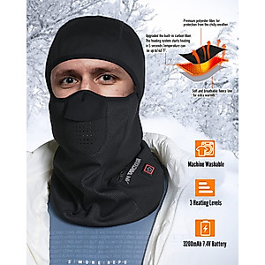 ANTARCTICA GEAR Heated Balaclava Face Ski Mask Windproof Warm Heating Hat for Motorcycle Riding Women Men Black