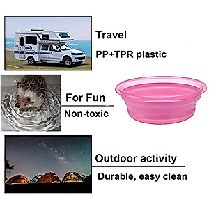 Foldable Hedgehog Bathtub, with 2 Pcs Set Bathing Brush, Plastic Small Animal Swimming Pool, Bath Sand Room Sauna, for Hedgehog Hamster, Guinea Pig,Bearded Dragon (Pink)