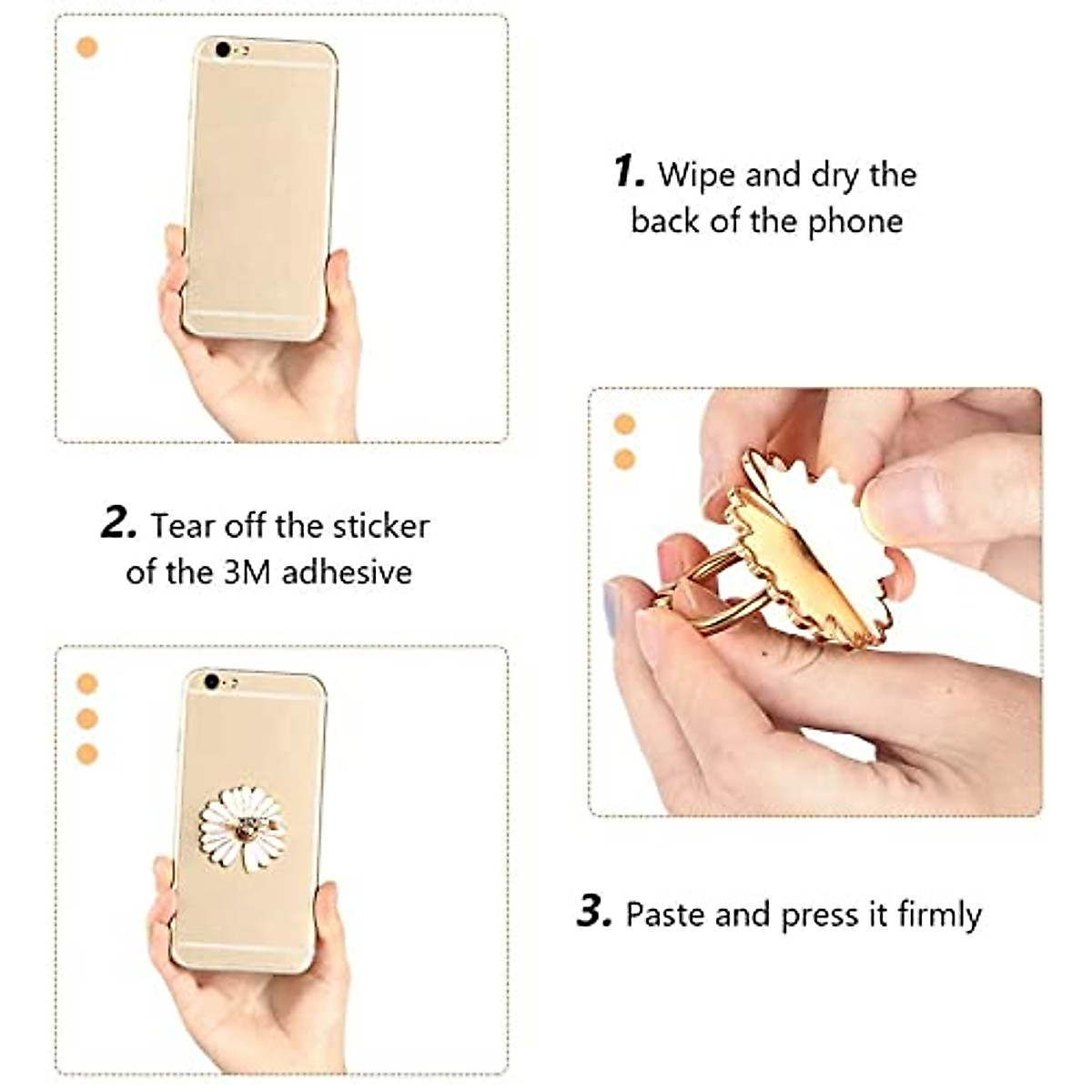 Zittop 3-Pack Phone Ring Holder 360 Rotation Glitter Bling Bling Finger Bracket Stand Grip Kickstand for Smartphones,Tablets,Pads (Daisy Pink/White/Green)