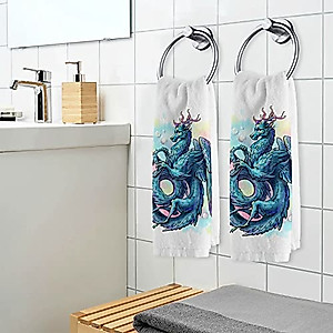ALAZA Dragon Watercolor Anime Towels 100% Cotton Hand Towel for Bathroom 16 x 30 inch, Absorbent Soft & Skin-Friendly, 2 Pieces