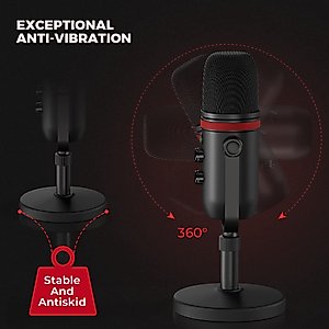 AUDIOPRO USB Microphone, Cardioid Condenser Gaming Mic for PC/Laptop/Phone/PS4/5, Headphone Output, Volume Control, USB Type-C Plug and Play, LED Mute Button, for Streaming, Podcast, Studio