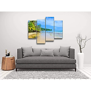 4 Panels Canvas paintings - Paradise Tropical Island Bocas del Toro Island Colon - Wall Art modern Posters Framed Ready to Hang for Home Wall Decor
