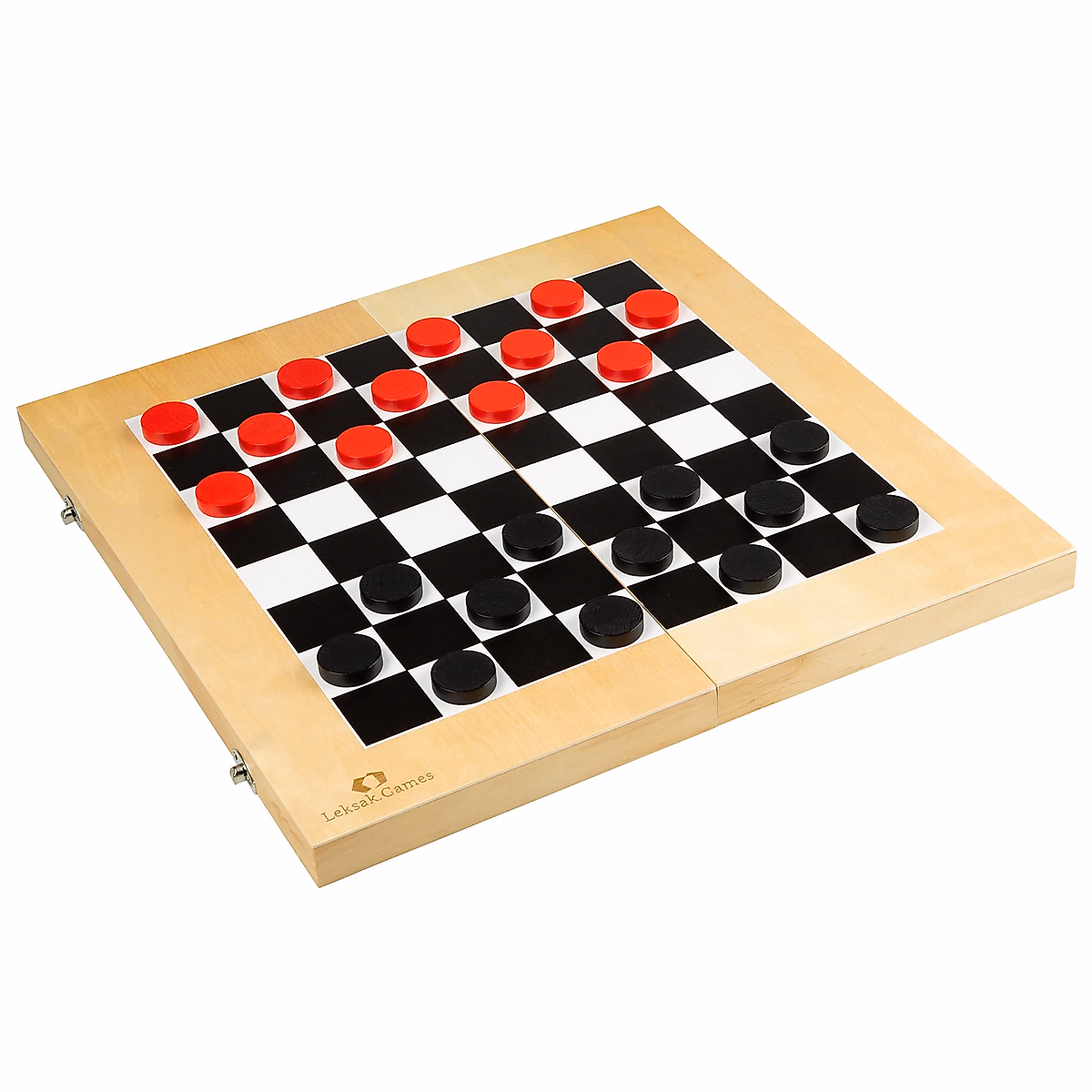 Leksak Games 16'' Wooden Chess Checkers Backgammon Set - 3 in 1 Board Games - Portable Travel Case Folding Board - Beginner Chess Set for Kids and Adults - 30 Checkers Pieces