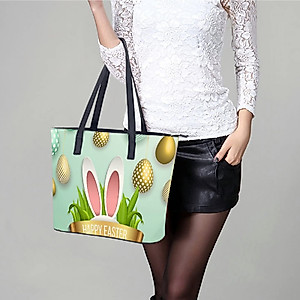 Womens Handbag Happy Easter And Eggs And Bunny Ears Leather Tote Bag Top Handle Satchel Bags For Lady