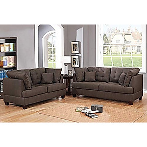 Bobkona 2-Pcs Sofa & Loveseat Black Coffee