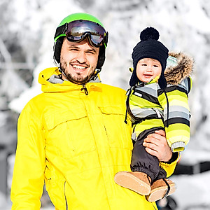 Winter Toddler Hat and Mittens Knit Earflap Hat and Fleece Mitten Gloves Set for Baby Boys Girls(Navy Blue)