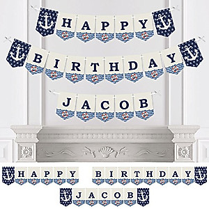 Custom Ahoy - Nautical - Personalized Birthday Party Bunting Banner & Decorations - Happy Birthday Custom Name Banner