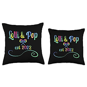 Lollypop Lolly and Pop Grandparents TShirt Gift Lolli Lolly & Pop Established 2022 Pops Couples Matching tee Throw Pillow, 18x18, Multicolor