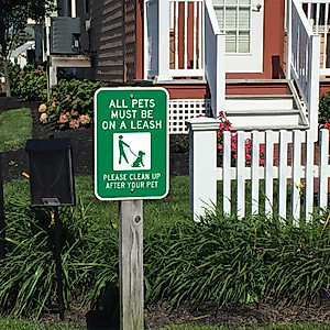 SmartSign All Pets Must Be On Leash Sign - 2 Pack, Please Clean Up After Your Pet Sign, 18 x 12 inch, 2mm Thick Aluminum Composite, Green and White, Made in USA