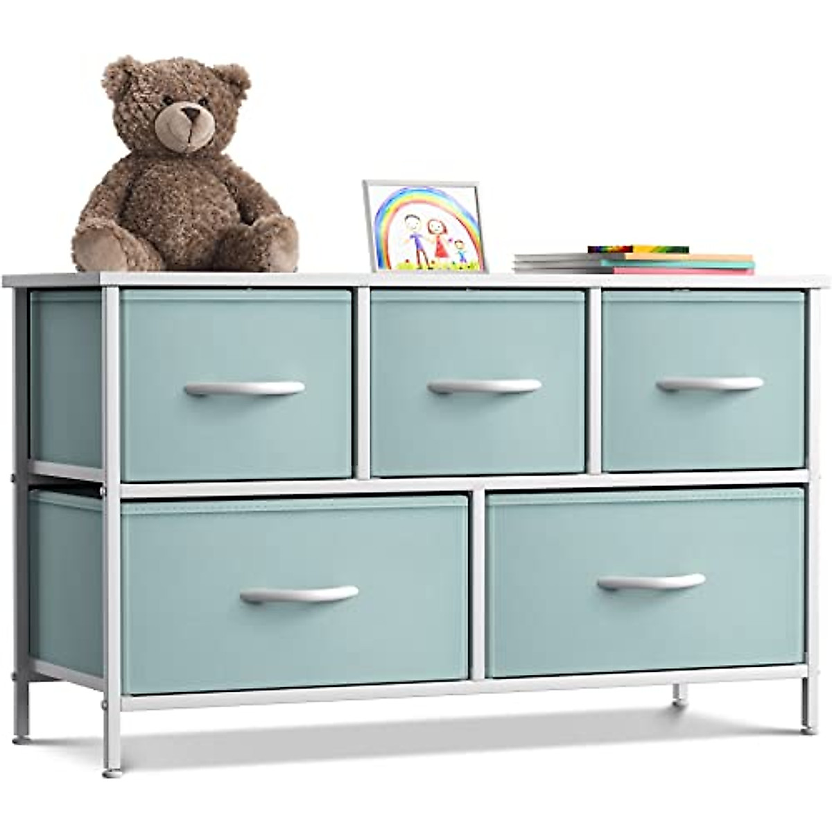 Sorbus Kids Dresser with 8 Drawers and 5 Drawer TV Stand Bundle - Matching Furniture Set - Storage Unit Organizer Chests for Clothing - Bedroom, Kids Rooms, Nursery, & Closet (Aqua)