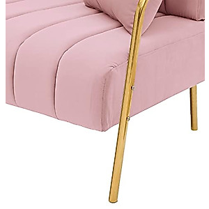 Yoluckea Loveseat Sofa Small Couch, Upholstered Love Seats Furniture with Two Throw Pillows and Golden Metal Legs Suitable for Small Spaces (Pink)