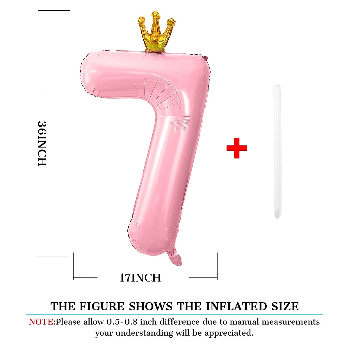 Roblue 40Inch Number Balloon Large Birthday Party Decorations, Number 7 Large Pink Crown Balloons Cute Balloons for Birthday Wedding Anniversary Decoration Party Supplies