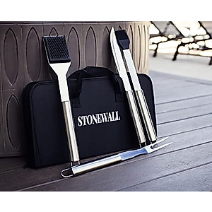 Stonewall Barbecue Grill Tool Set - Stainless Steel - Strong Durable Design - Heat Resistant Glove & Utensils - Thermometer, Meat Injector, Kebabs, & Corn Skewers - Perfect for Smokers & Grills