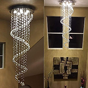 Modern Contemporary Swirl Chandelier Lighting for Foyer Dining Room Kitchen Chandelier Fixture Ceiling Light Rain Drop with All Crystal Balls D20'' X H61'' of CRYSTOP