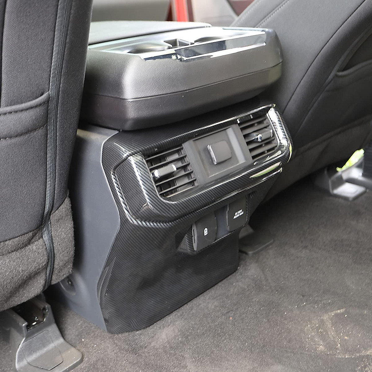 Korlot Carbon Fiber Rear Armrest Box A/C Air Conditioning Outlet Vent Trim fit for Ford F150 2021+ for 2023 F250 F350 Super Duty