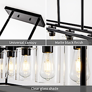 HCCZ 6 Light Dining Room Light Fixture Black Farmhouse Chandelier Kitchen Island Pendant Lighting Rectangle Modern Industrial Living Room Hanging Lights Adjustable Height