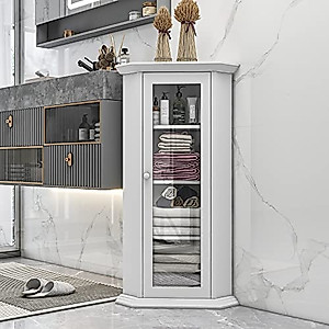 AMNOOL The Independent Bathroom Cabinet with a Glass Door is Suitable for Corner Storage containers in The Bathroom, Living Room and Kitchen, Medium -Density Fiber Board, and Paint with Paint (White)