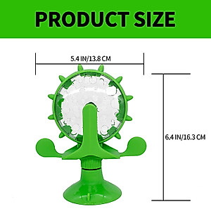 HXJWG Cat Treat Dispenser Toy,Fun Interactive 360 DegreeRotating Food Leakage Device,Fun Interactive 360 Degree Rotating Windmill pet Treat Dispenser Toy with Suction Cup, GREEN