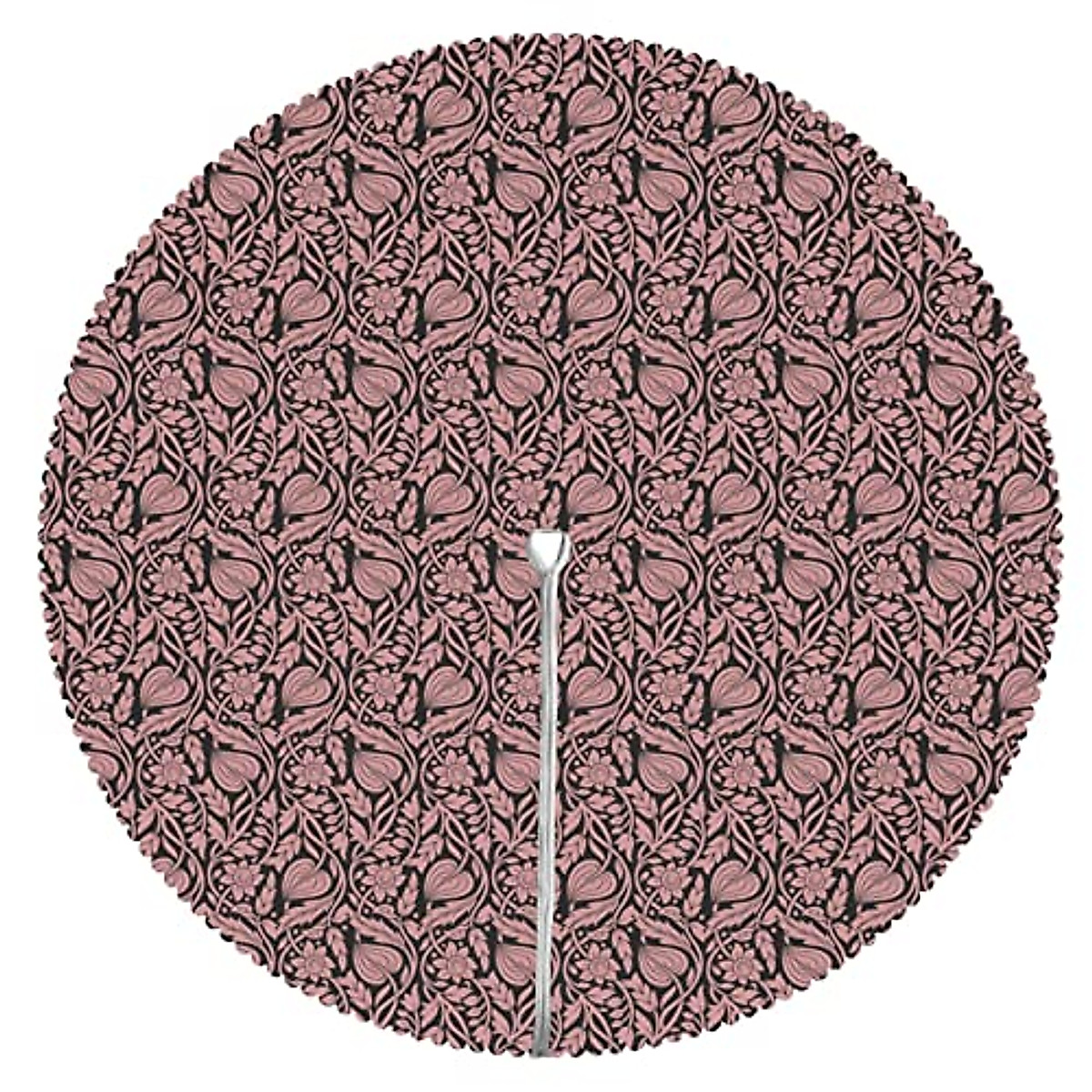 Lirduipu Damask Pattern Round Outdoor Tablecloth,Round Tablecloth with Umbrella Hole and Zipper for Patio Garden,Waterproof Spill-Proof,for Backyard Party BBQ Decor(72" Round,Pale Rose Charcoal Grey)