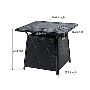 Gas Fire Pit Table 50,000 BTU Square Outdoor Propane Fire Pit Table Fireplace for Patio Garden Camping Outdoor Heating with Blue Fire Glass