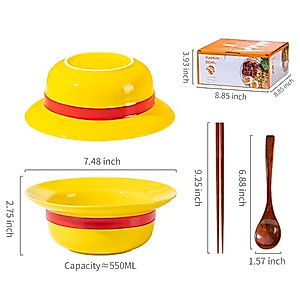 Feellawn Straw Hat Ramen Bowl With Chopsticks for Anime Fans（Ceramic）
