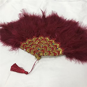 African Feather Fan African Feather Hand Fan Handmade Fans for Wedding Decoration Hand Fan with Sequins Applique Double-Sided Feather Fan - 33cm X 55cm