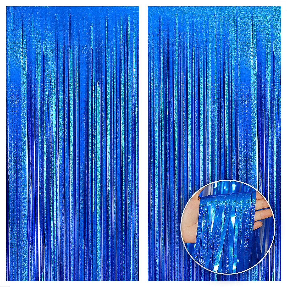 KatchOn, Iridescent Blue Streamers Backdrop - 3.2x8 Feet, Pack of 2 | Graduation Backdrop 2024, Graduation Decorations 2025, Pool Party Decorations | Iridescent Blue Backdrop, Summer Party Decorations