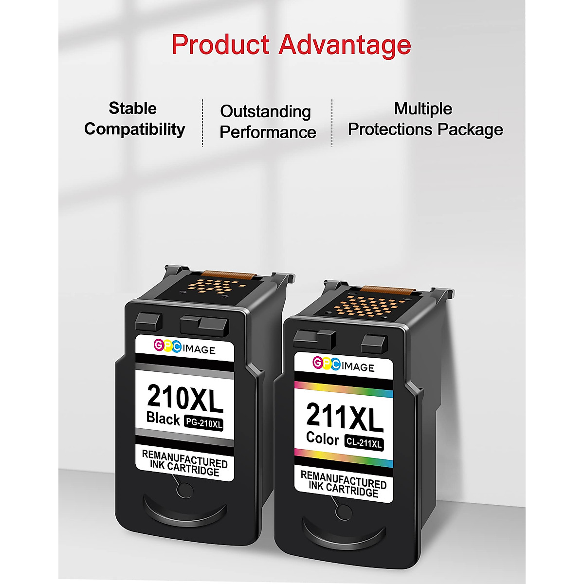 GPC Image Remanufactured Ink Cartridge Replacement for Canon PG-210XL 210XL CL-211XL 211XL compatible with PIXMA MP240 MP230 MP480 IP2702 IP2700 MP495 MX420 MX330 MX340 Printer Tray (Black, Tri-Color)