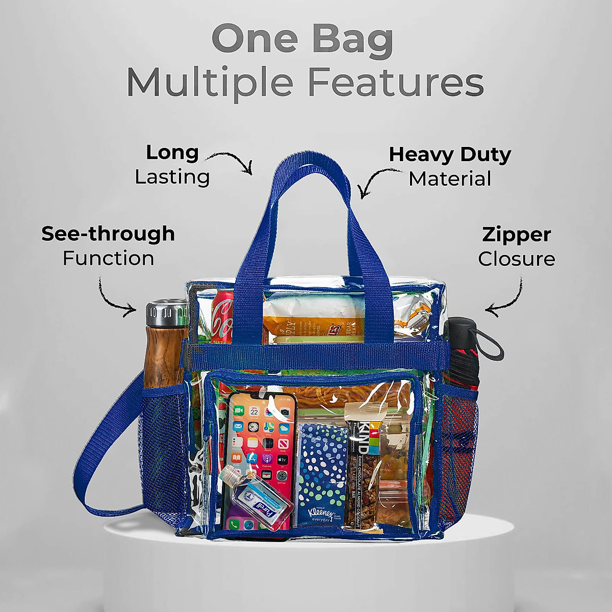 SP HOME GOODS Stadium Approved Clear lunch Bag (Large) with Adjustable Strap, Front Storage Compartment, and Mesh Pockets