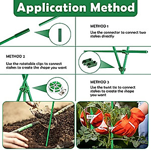 Cludoo 96pcs Garden Stakes Set with 30pcs Sturdy Fiberglass Plant Sticks Stakes Supports, Garden Clips, Connector, Twist Tie and Rotatable Clip for Vegetables, Tomato, Pepper, Trees, Fences DIY