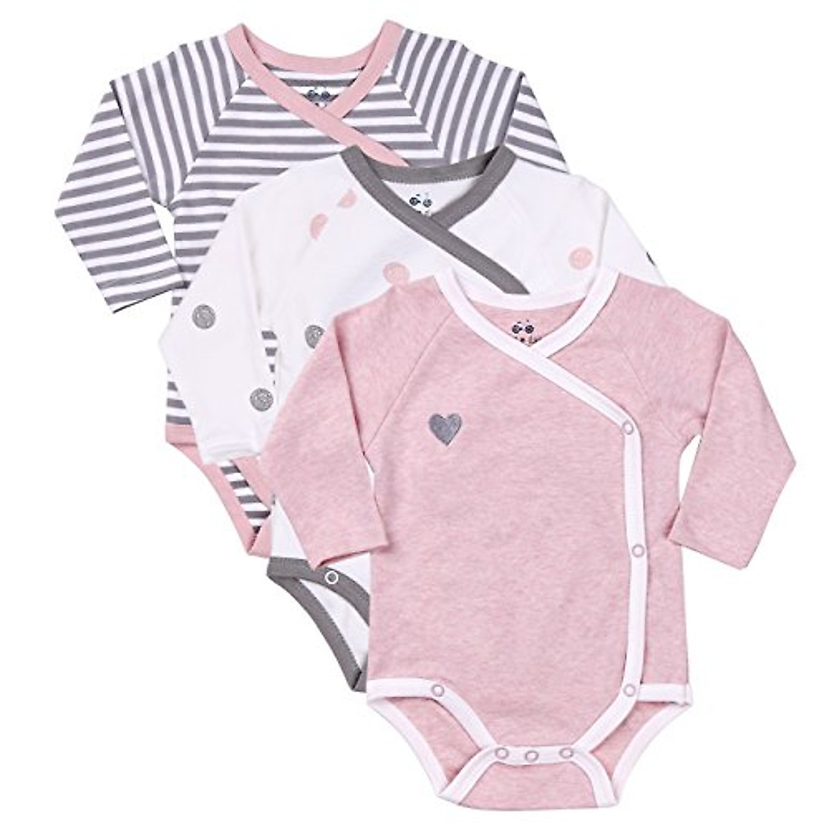 Asher & Olivia Baby Kimono Side Snap 3 Pc Girl Long Sleeve Bodysuit Set (Polka Dots, Newborn)