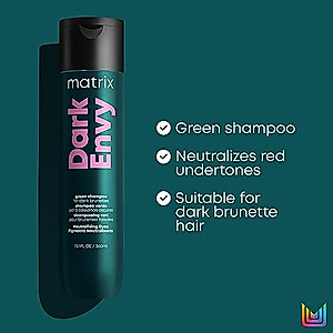 Matrix Dark Envy Color-Depositing Green Shampoo | For Neutralizing Red Undertones in Dark Brown or Black Hair | Cool, Glossy Finish | Salon Shampoo | Packaging May Vary | 10.1 Fl. Oz. | Vegan