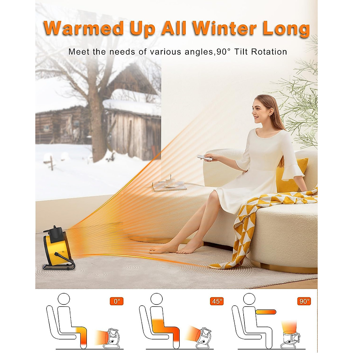 Outdoor Patio Heater - 1500W PTC Electric Garage Heater with Thermostat, 2S Fast Heating Ceramic Heater, 3 Modes Portable Small Fan Heaters for Patio, Garage, Greenhouse and Indoor Use