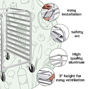 HALLY SINKS & TABLES H Bun Pan Rack 10 Tier with Wheels, Commercial Bakery Racking of Aluminum for Full & Half Sheet - Kitchen, Restaurant, Cafeteria, Pizzeria, Hotel and Home, 26" L x 20" W x 38" H