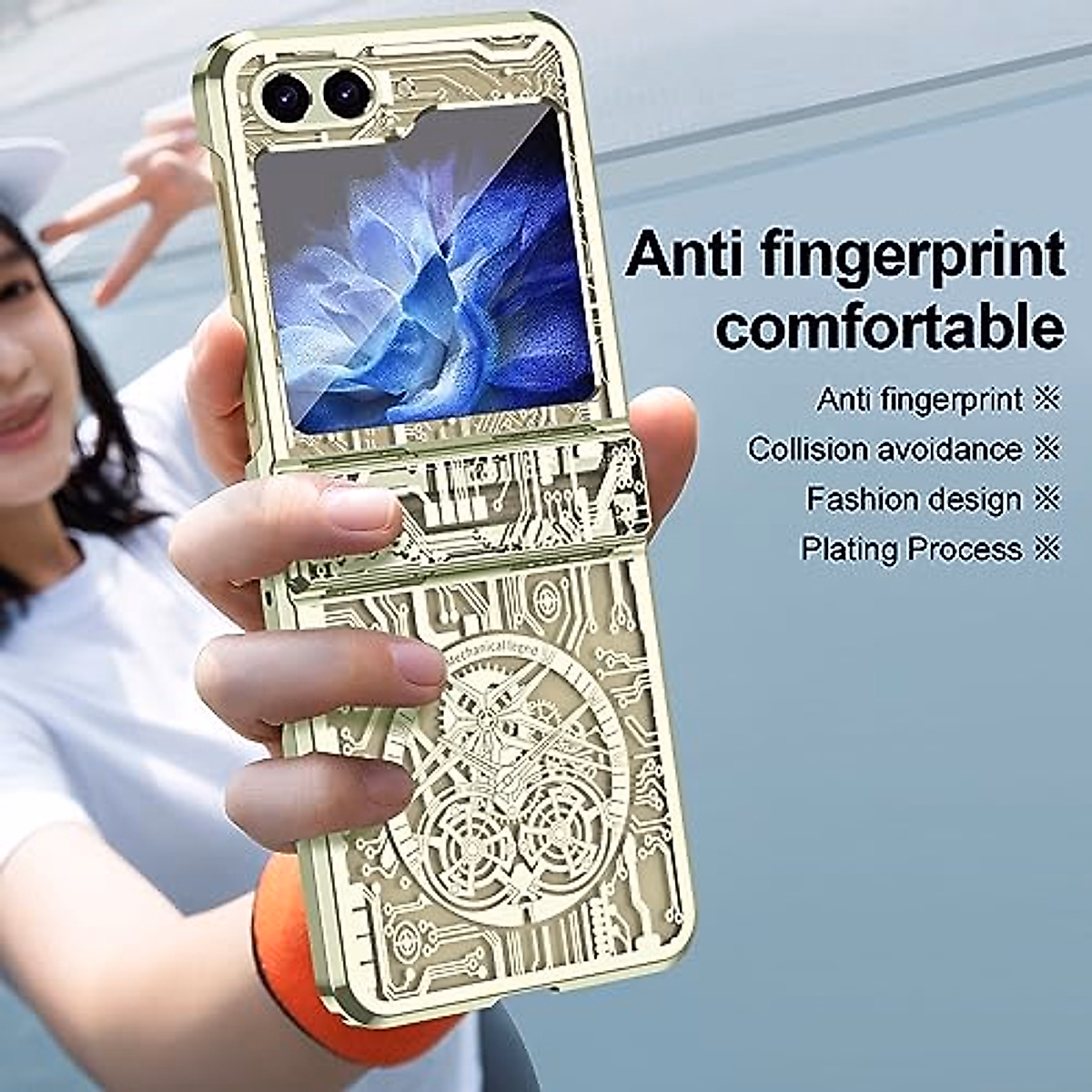 phone case Slim Case Compatible with Samsung Galaxy Z Flip 5 with Hinge+Camera Lens Protector,Thin Hard PC Case Fashion Protective Case for Galaxy Z Flip 5 Rugged Electroplating Cover phone protection