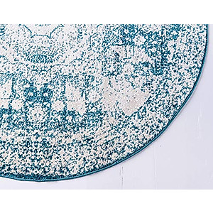 Rugs.com Dover Collection Rug – 5 Ft Round Turquoise Low-Pile Rug Perfect for Kitchens, Dining Rooms