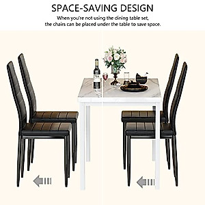 DKLGG 5 Piece Dining Table Set, Dining Table Set for 4, Kitchen Table and Chairs for 4 Breakfast Table Set for 4 Faux Marble Dining Room Table Set with PU Leather Upholstered Chairs for Small Spaces