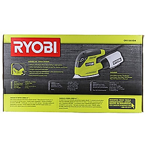 Ryobi CFS1503GK Compact Corner Cat 12,500 OPM 1.2 Amp Corded Orbital Finishing Sander w/ 10 Pads and Carrying Case