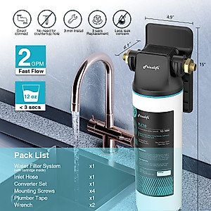 Frizzlife SW10 Under Sink Water Filter System, NSF/ANSI 53&42 Certified, Reduces 99.99% Lead, Chlorine, Bad Taste & Odor, Direct Connect Water Filter, 8K Gallons High Capacity, 0.5 Micron, USA Tech