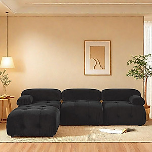 ChicFurnit Couch, L-Shaped Sectional Sofa, Modular Sectional Sofa with Reversible Ottoman, Button Tufted Designed Sofa Couch with Foam Cushions, Reversible Sectional Couches for Living Room, Black