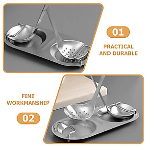 Cabilock stainless steel spoon rack cooking spoon holder cooking utensil holder utensil rest spatula holder soup spoon storage shelf countertop spoon holder spoon drain rack household cover