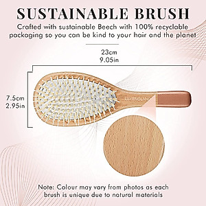 Wooden Hair Brush, Paddle Brush for Women with Soft Bristles - Sustainable Beech Detangling Hairbrush for All Hair Types by Lily England (Rose Gold)