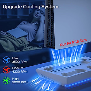 Uxeunrps PS5 Stand with PS5 Cooling Station and PS5 Charger Station for Playstation 5 Accessories, PS5 Controller Charger Station with 3-Level Silent Cooling Fan(Not Fit 2023 PS5 Slim)