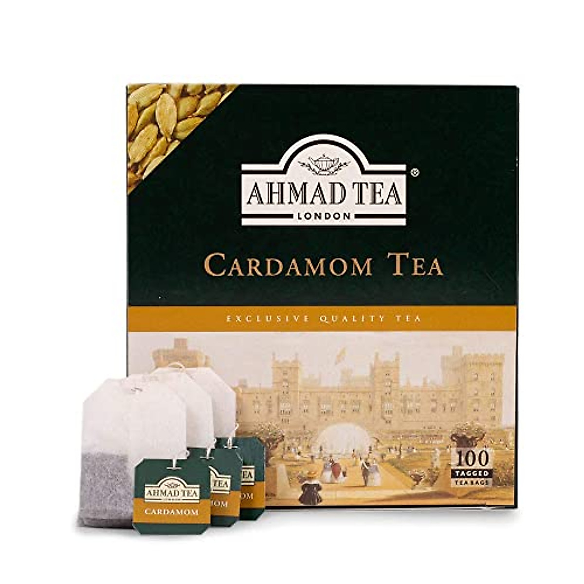 Ahmad Tea Black Tea, Cardamom Teabags (No Envelopes), 100 ct - Caffeinated and Sugar-Free